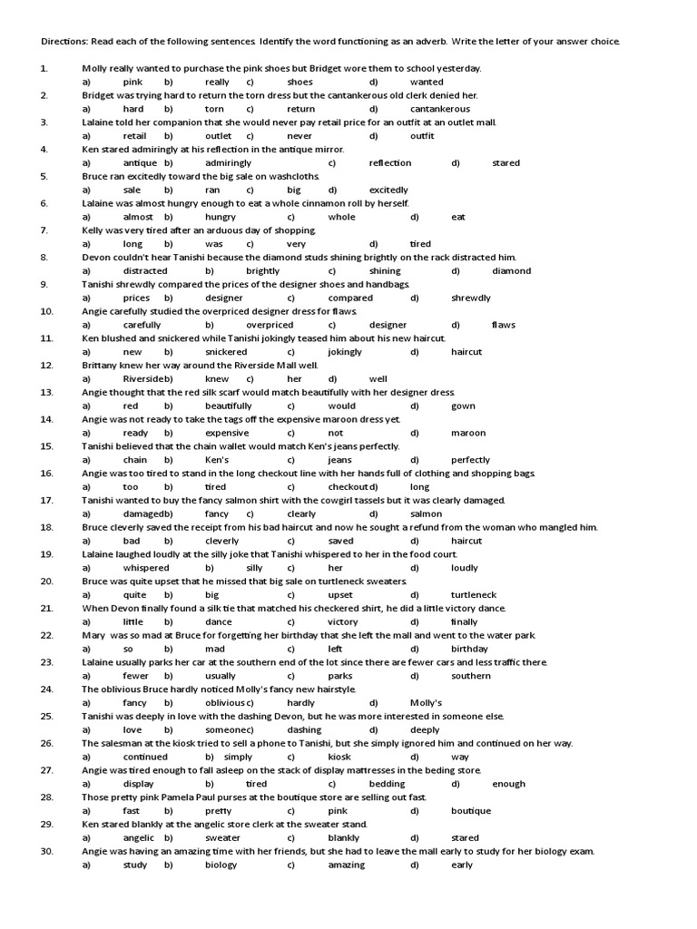 Adverb Worksheet With Answer Key | PDF | Adjective | Adverb