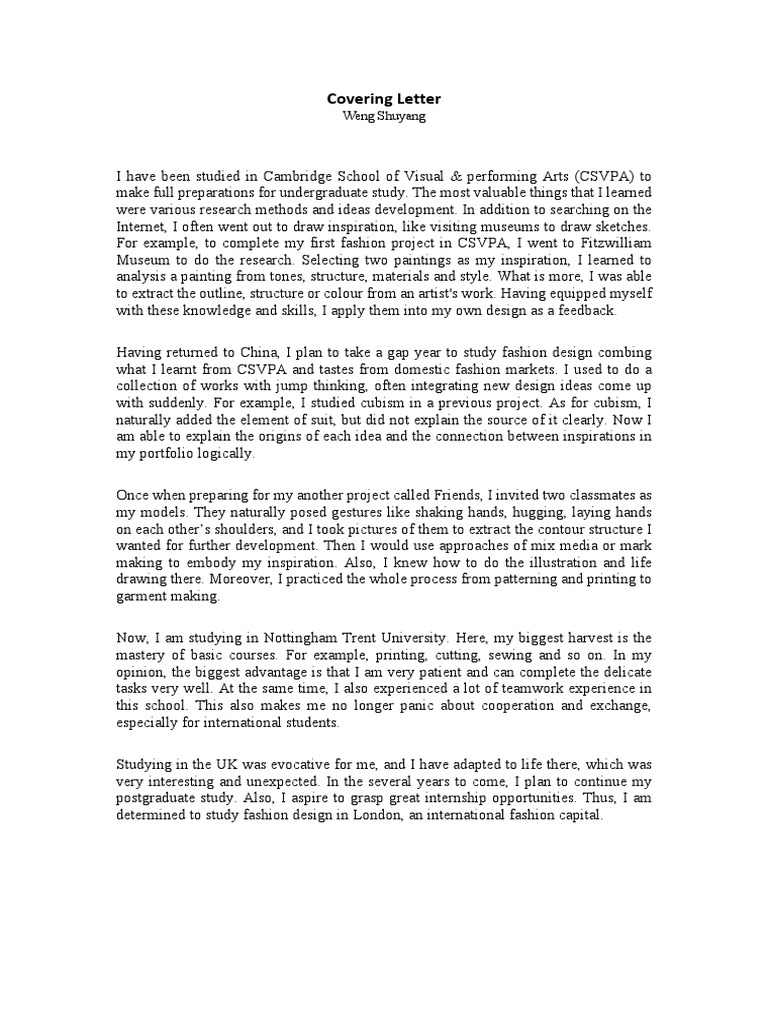 Covering Letter-Shuyang Weng | PDF | Fashion | Design