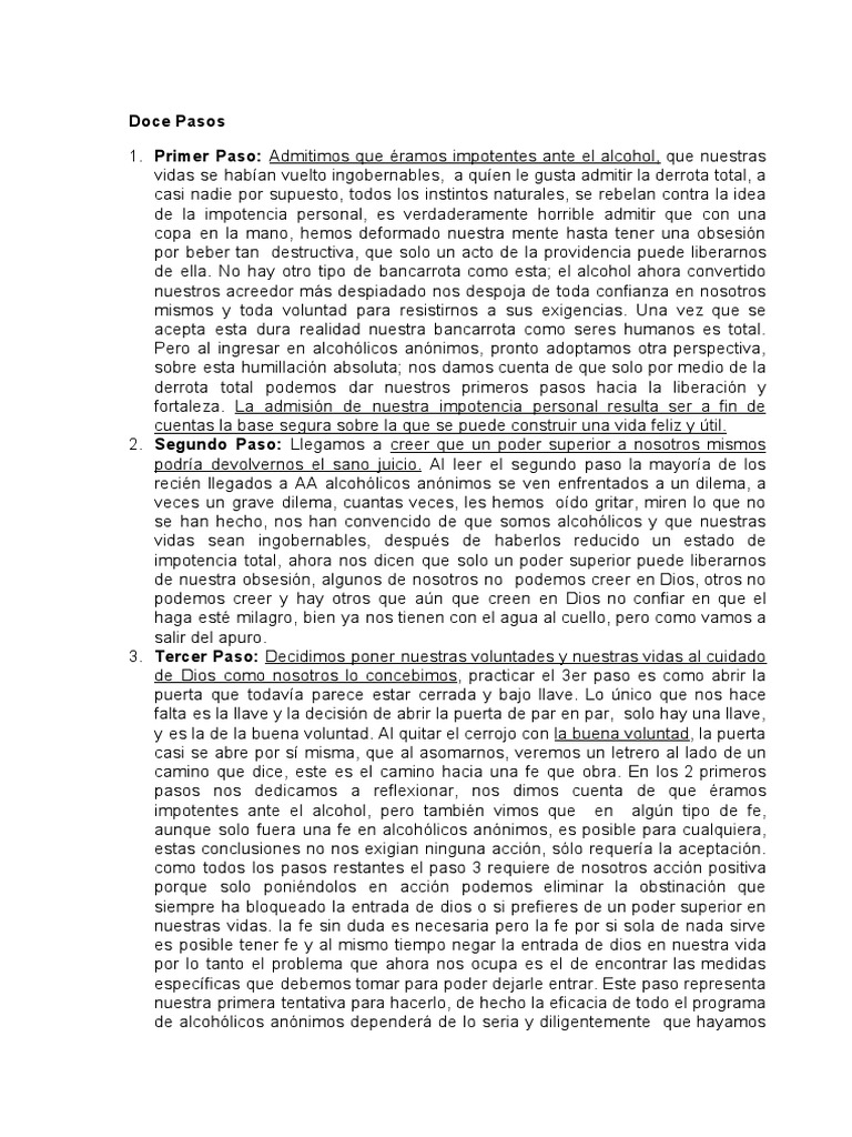 Doce Pasos de Alcohólicos Anónimos | PDF | alcoholicos anonimos | Homo ...