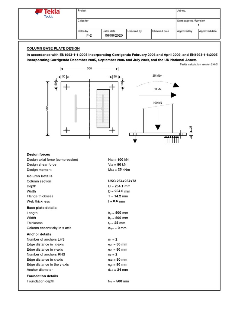 Column Base Plate Design Calculations | PDF | Bending | Materials Science
