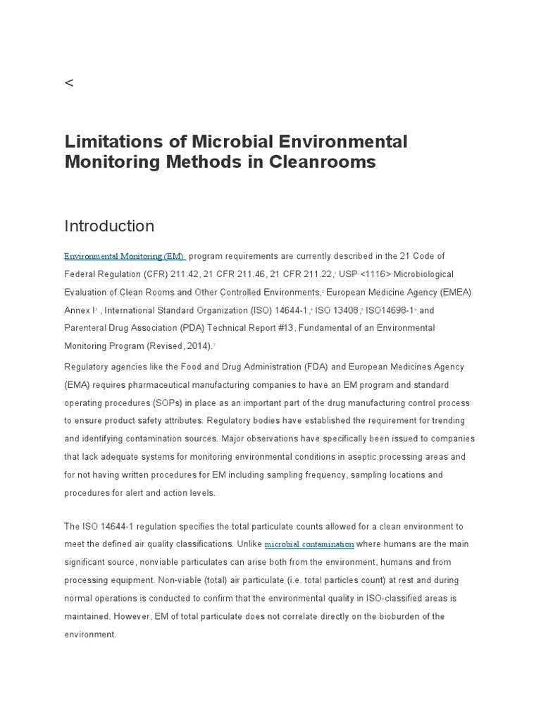 Limitations of Microbial Environmental Monitoring Methods in Cleanrooms ...