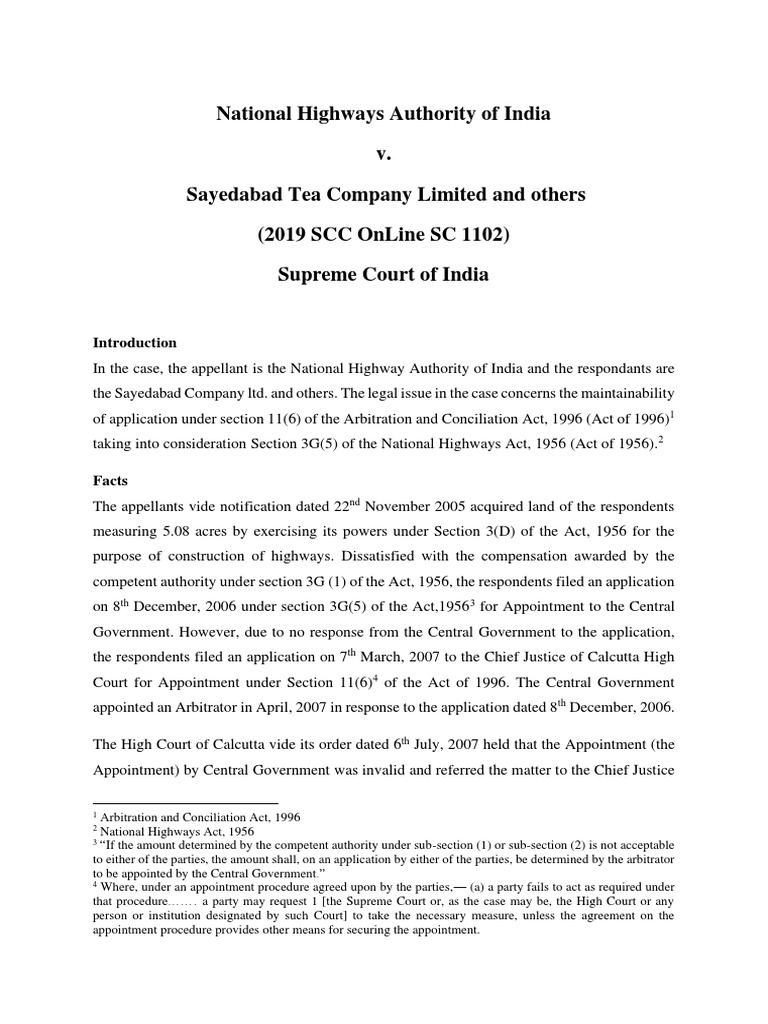 Case Note (NHAI V Sayedabad) | PDF | Arbitral Tribunal | Judgment (Law)