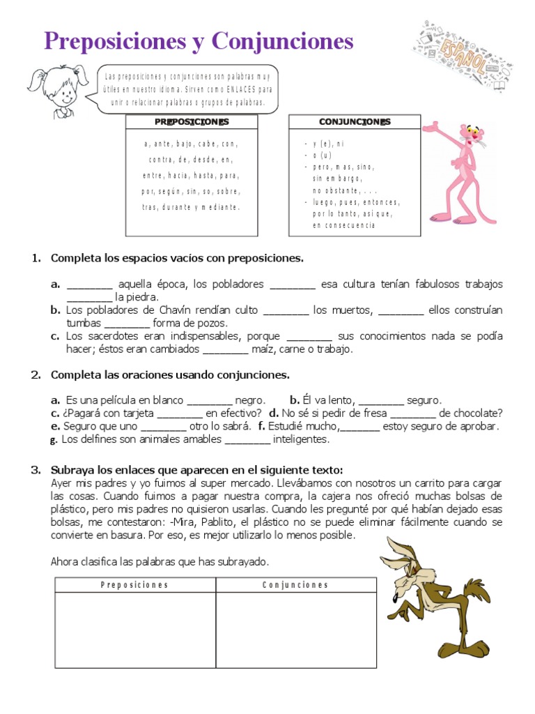 Preposiciones y Conjunciones 4° | PDF