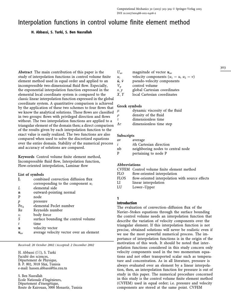 Interpolation Functions in Control Volume Finite Element Method | PDF | Fluid Dynamics ...