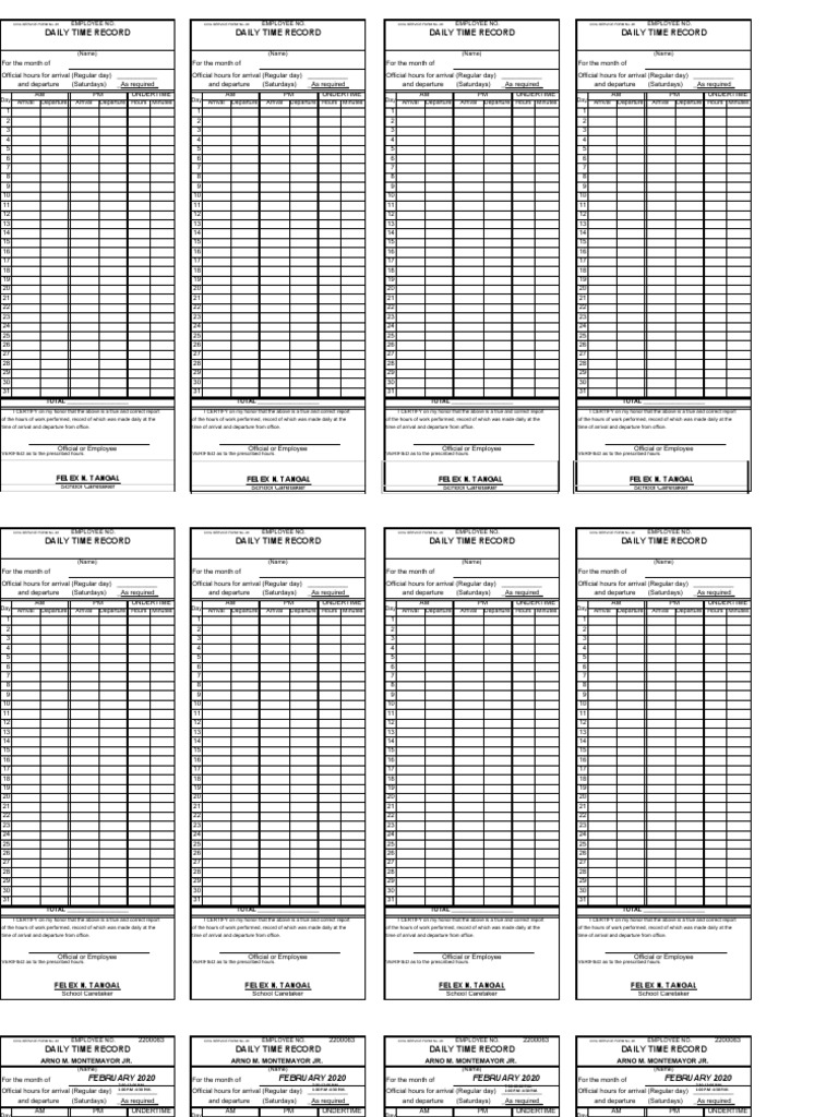 Daily Time Record Daily Time Record Daily Time Record Daily Time Record ...