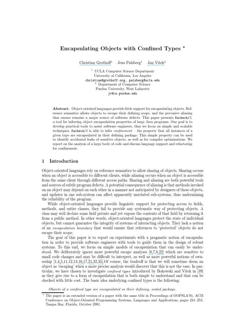 Encapsulating Objects With Confined Types Pdf Class Computer Programming Method