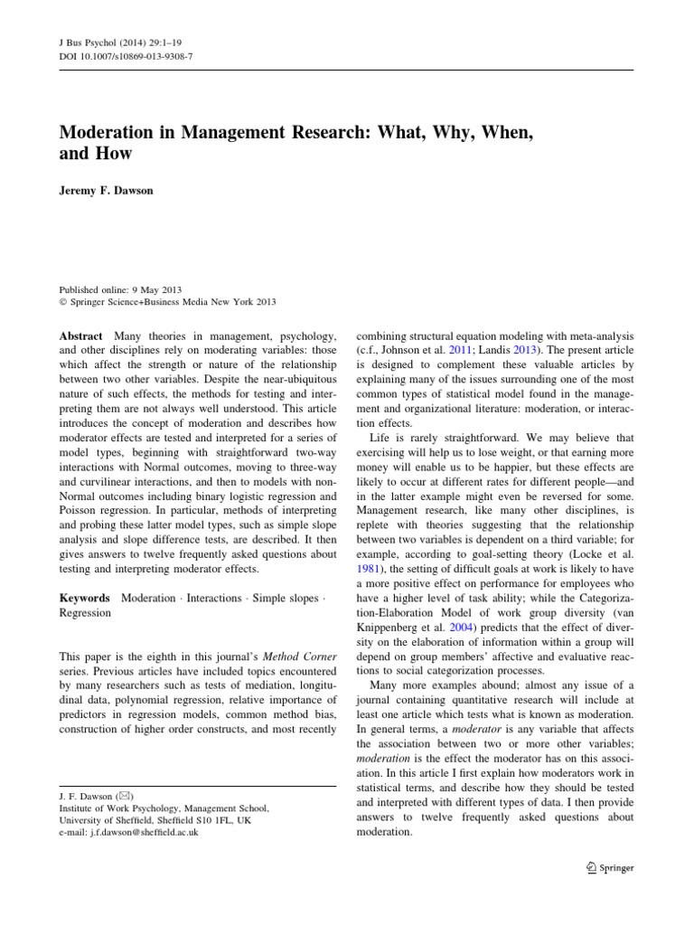 Understanding Moderation in Management | PDF | Regression Analysis ...