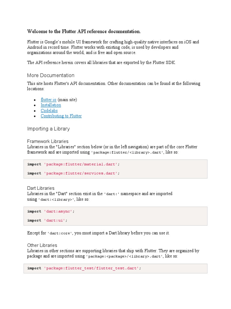 Welcome To The Flutter API Reference Documentation | Download Free PDF ...