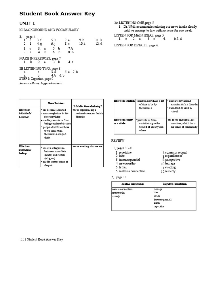 Student Book Answer Key Overview | PDF