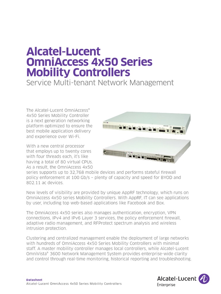 Alcatel-Lucent Omniaccess 4X50 Series Mobility Controllers: Service ...