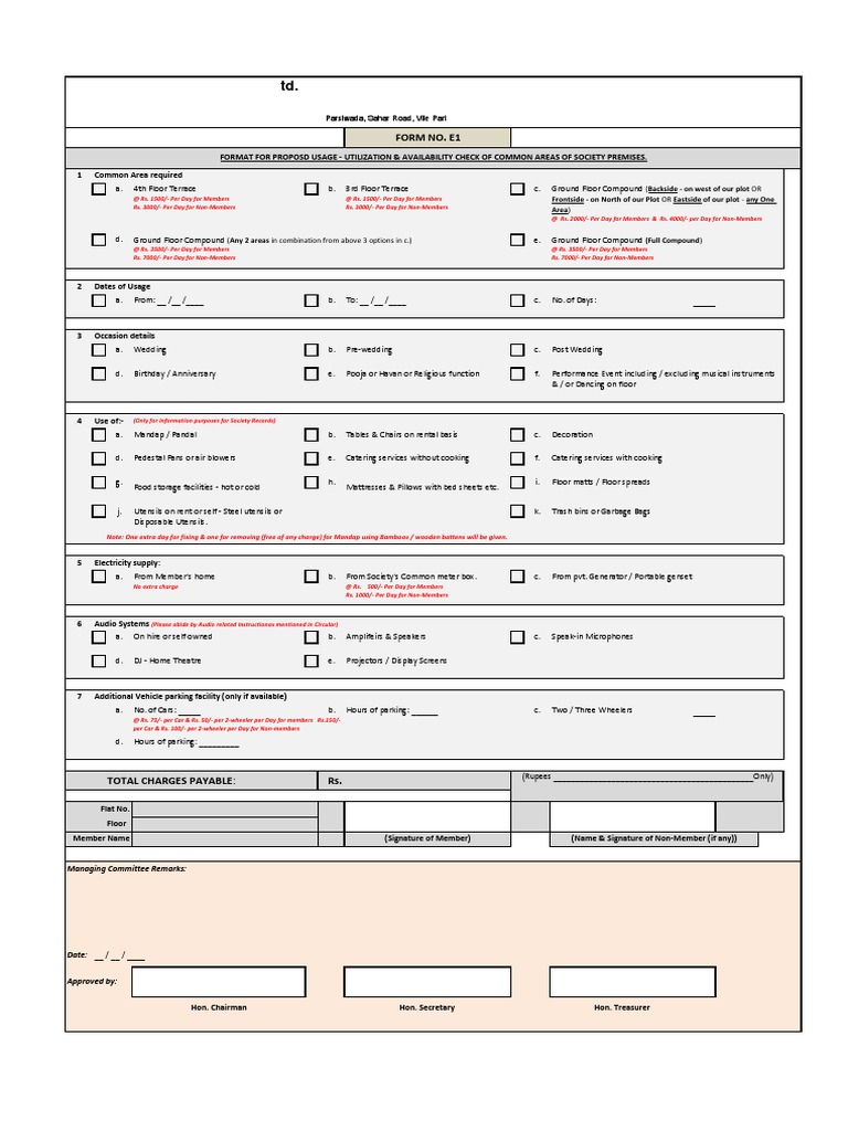 Form E1 Society Format | PDF