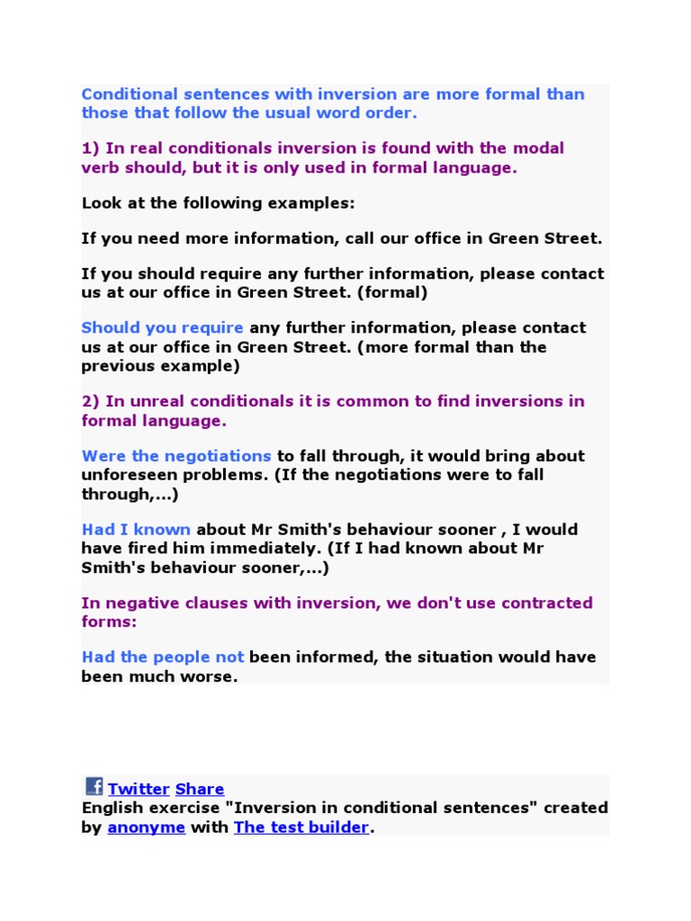 Inversion in Conditional Sentences | PDF
