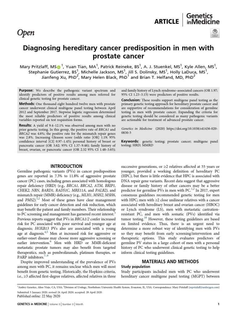Diagnosing Hereditary Cancer Predisposition in Men | PDF | Cancer ...
