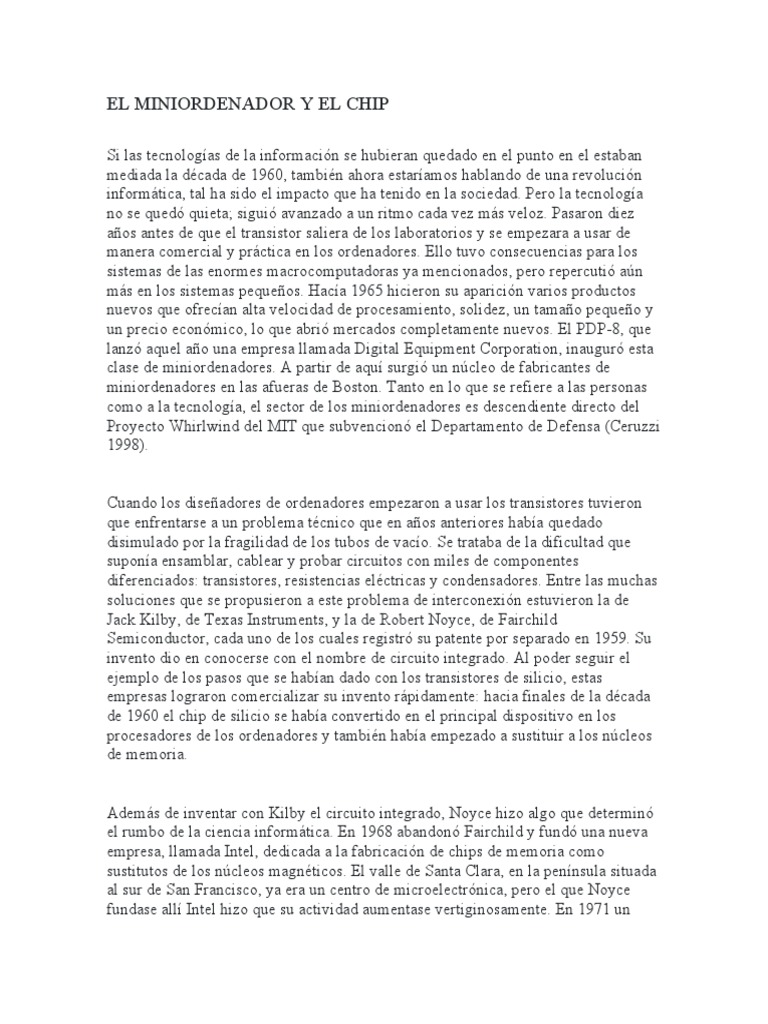 Evolución del Miniordenador y el Chip | PDF | Circuito integrado | Hardware de la computadora