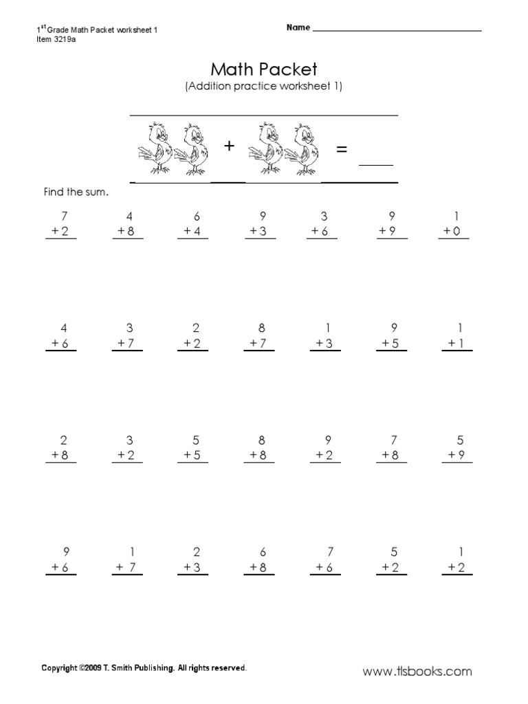 Math Packet: (Addition Practice Worksheet 1) | Download Free PDF ...