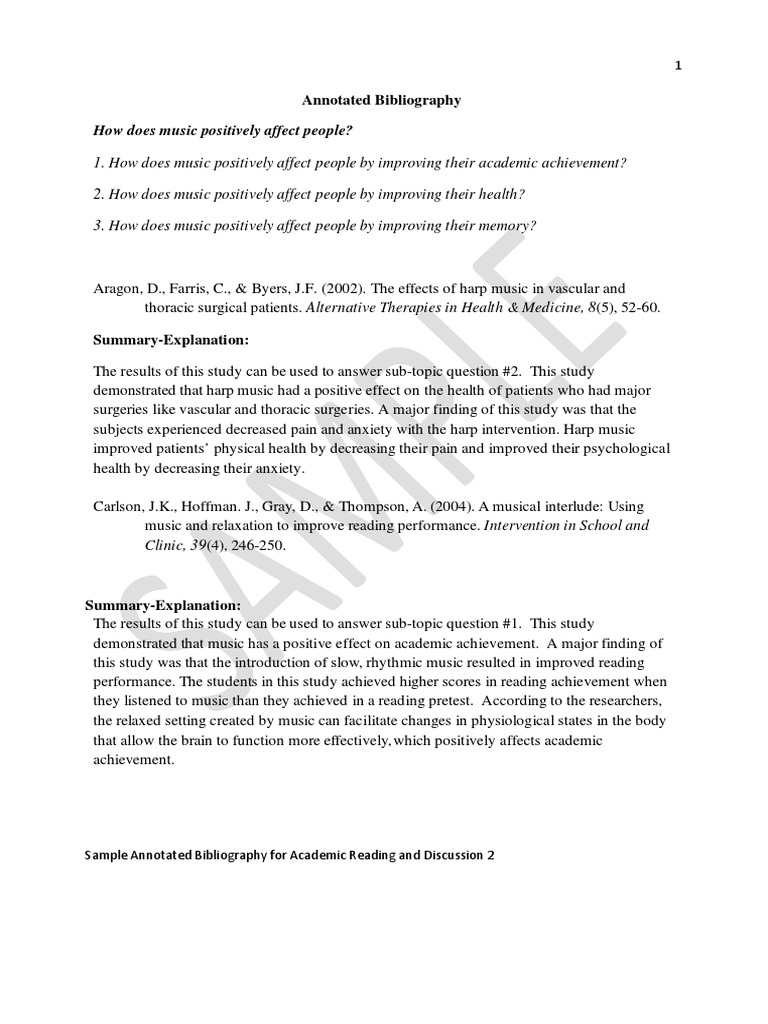 How Does Music Positively Affect People?: Annotated Bibliography | PDF ...