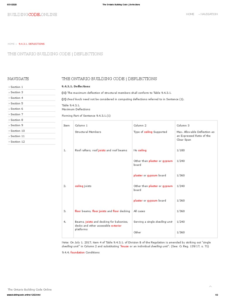 Deflection - Ontario Building Code | PDF | Plaster | Beam (Structure)