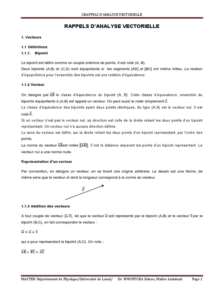 Rappels sur l'Analyse Vectorielle | PDF | Espace vectoriel | Base ...