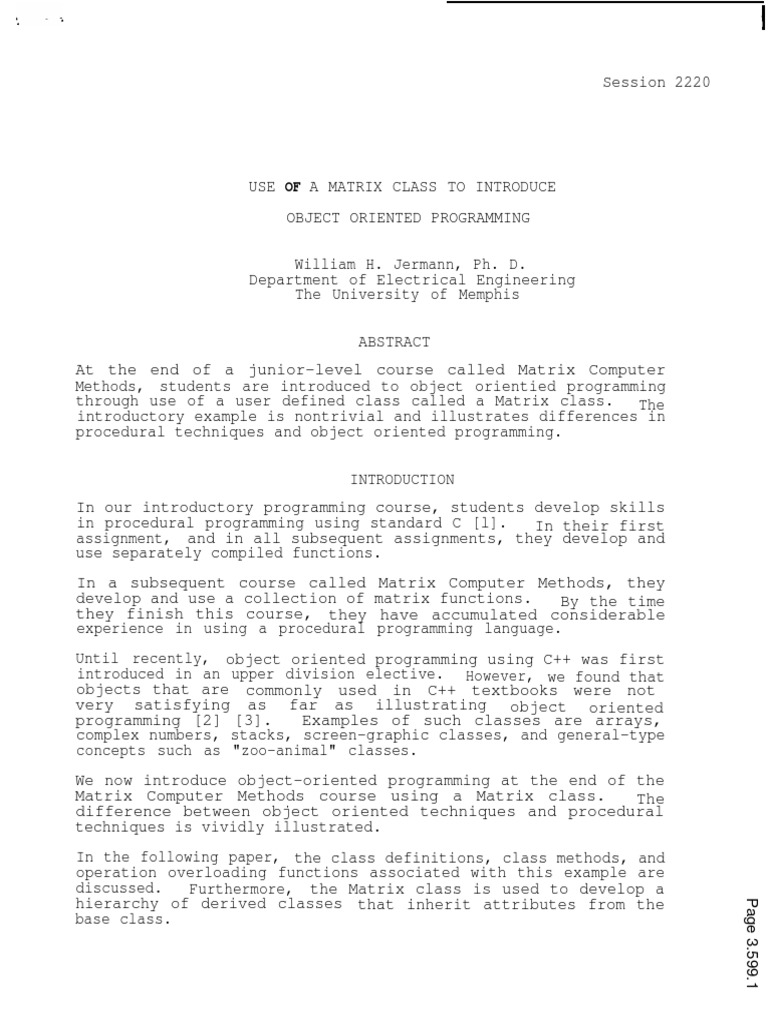 Use of A Matrix Class To Introduce Object Oriented Programming PDF ...
