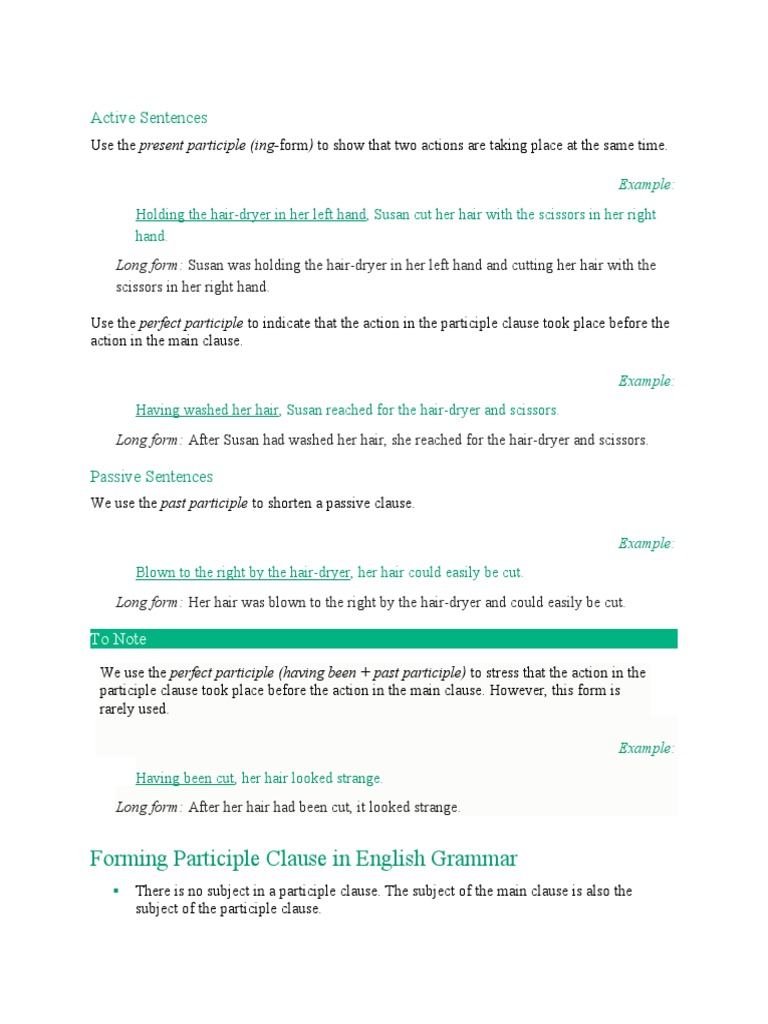Forming Participle Clause in English Grammar: Active Sentences | PDF ...