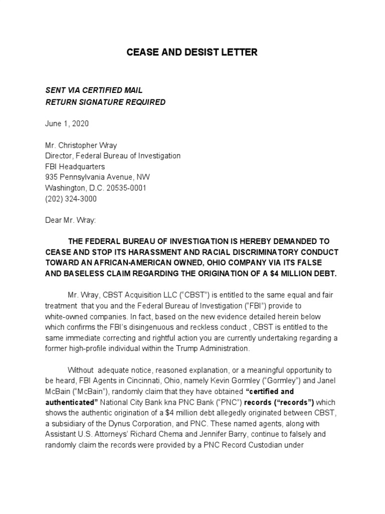 CBST Letter To FBI | PDF | Federal Bureau Of Investigation | American ...