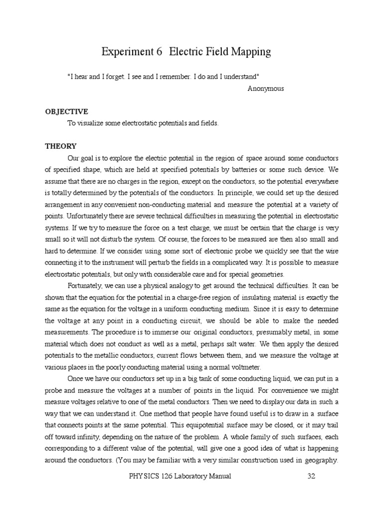 Experiment 6 Electric Field Mapping: Objective | PDF | Electrostatics ...
