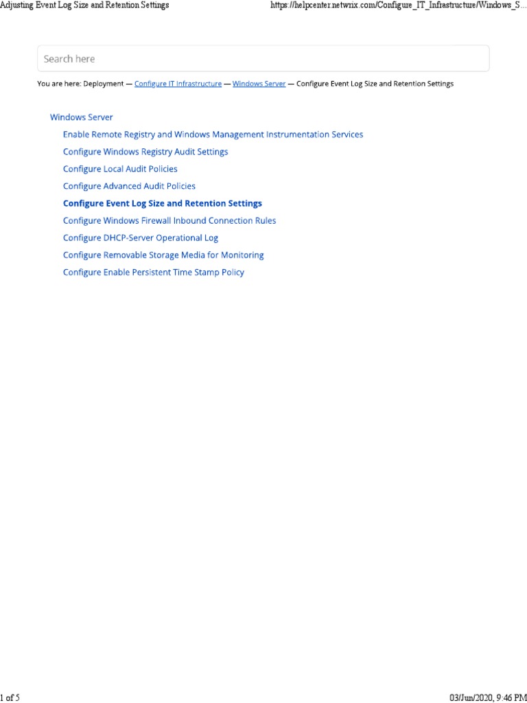 Adjusting Event Log Size and Retention Settings | PDF | Windows ...