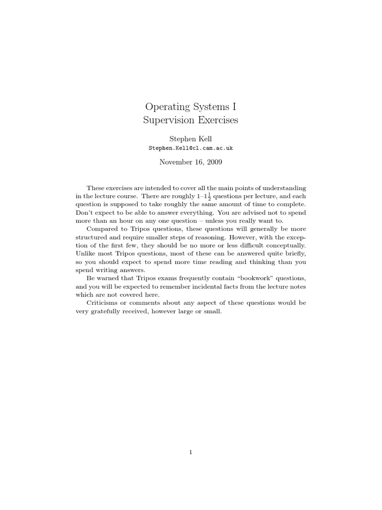 Operating Systems I Supervision Exercises: Stephen Kell | PDF | File ...
