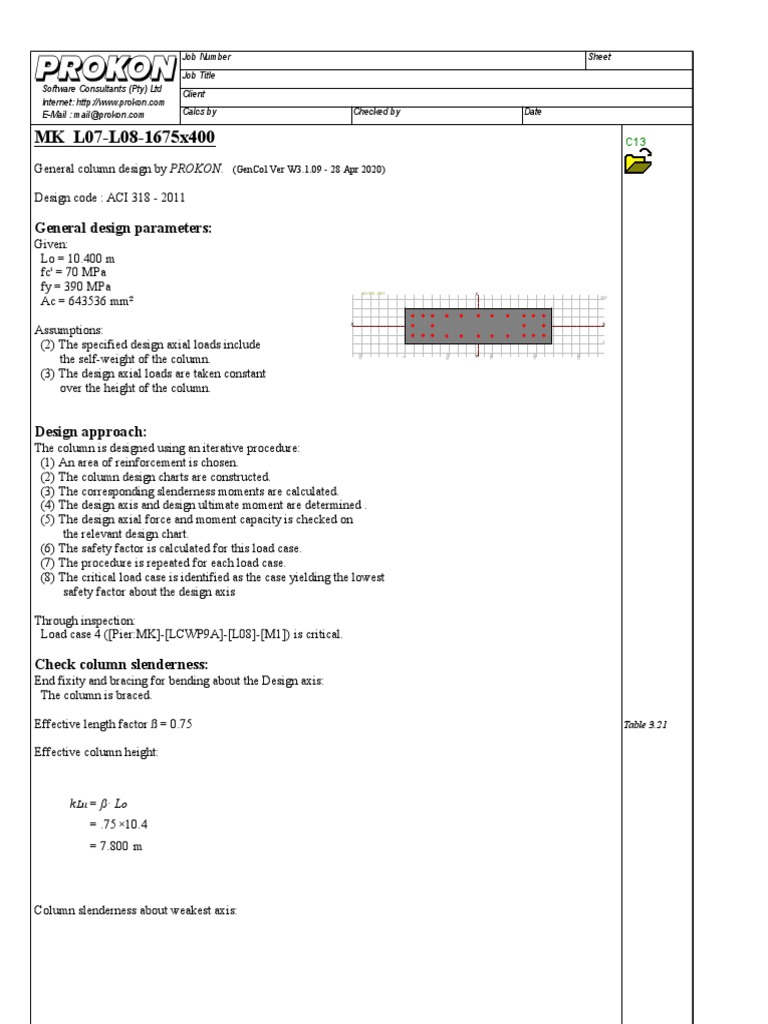 Column Design Calculations for a 10.4 Meter High Concrete Column ...