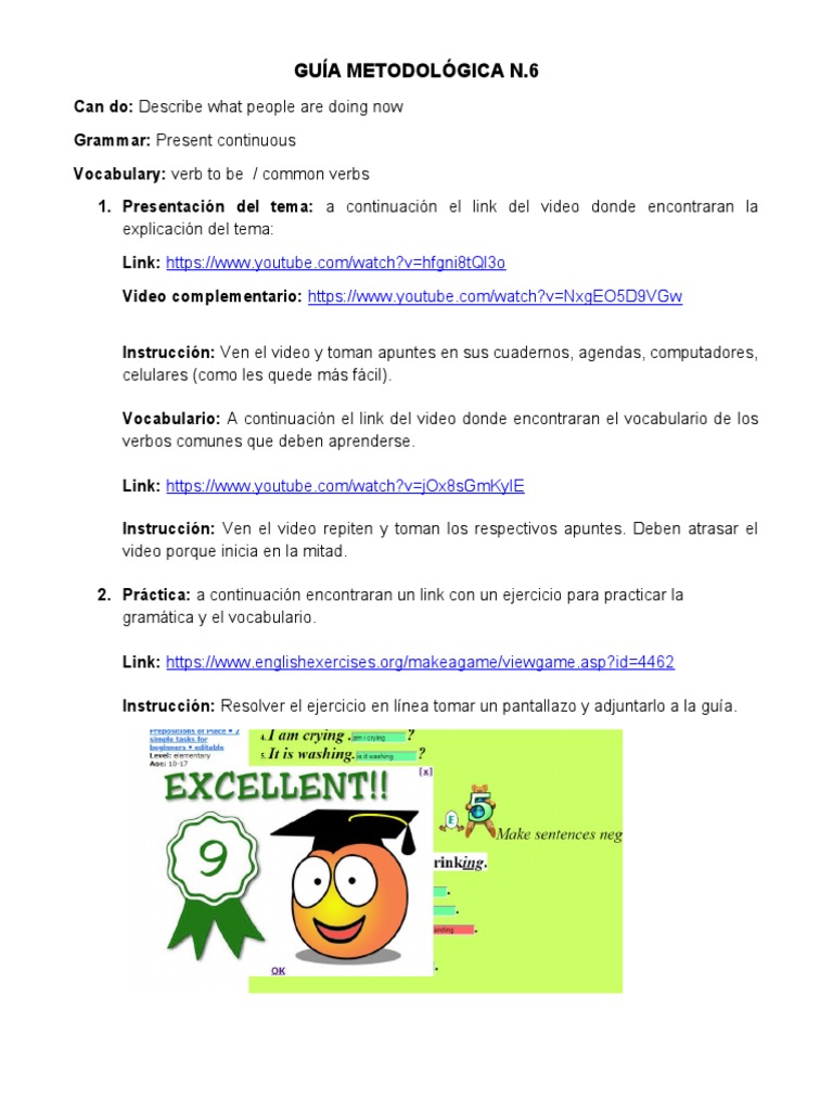 Guia 6. Present Continuous | PDF | Idiomas