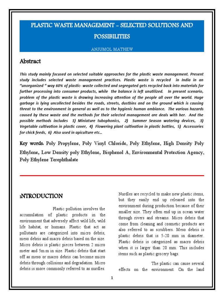 Plastic Waste Management - Selected Solutions and Possibilities | PDF ...