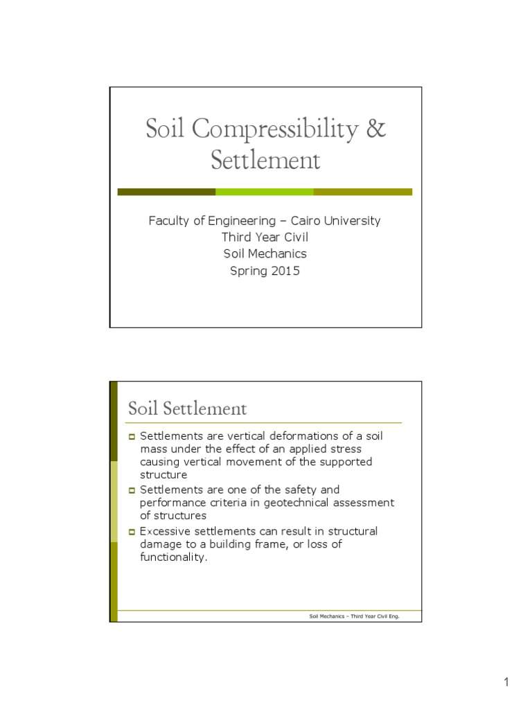 Soil Compressibility & Settlement | PDF | Soil Mechanics | Chemical ...