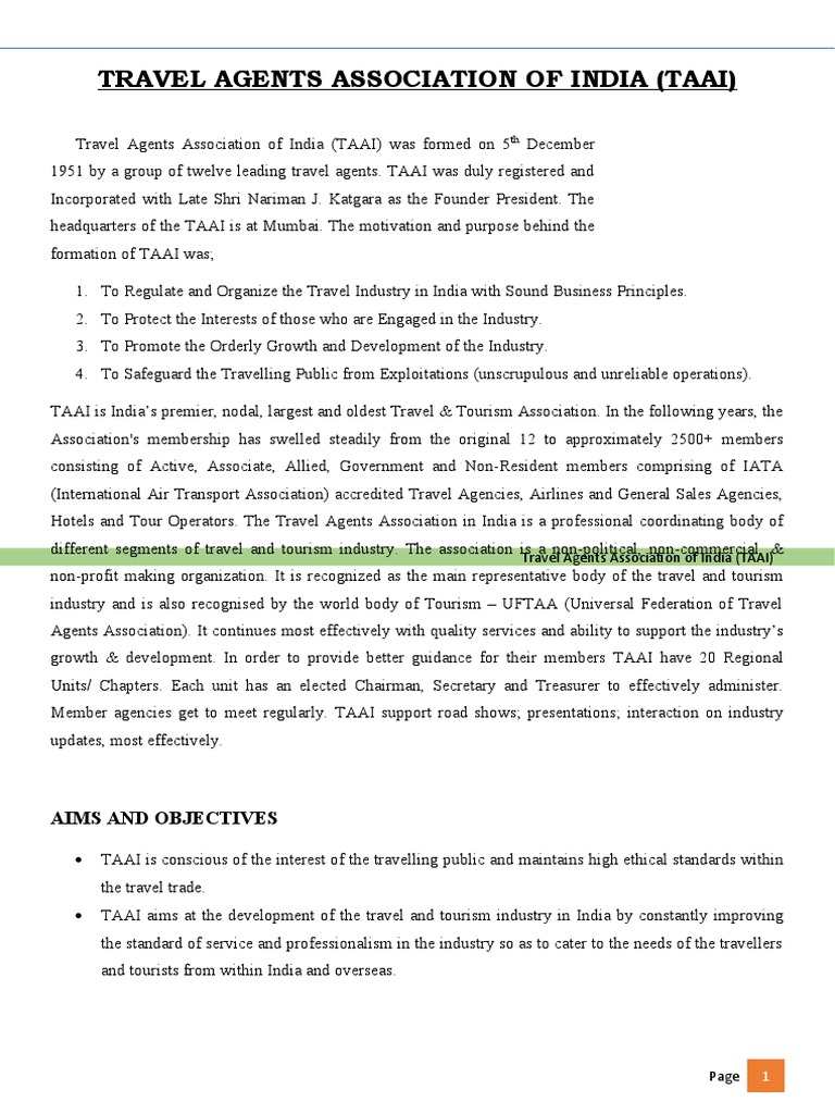 The TRAVEL AGENTS ASSOCIATION OF INDIA | PDF | Travel Agency | Tourism