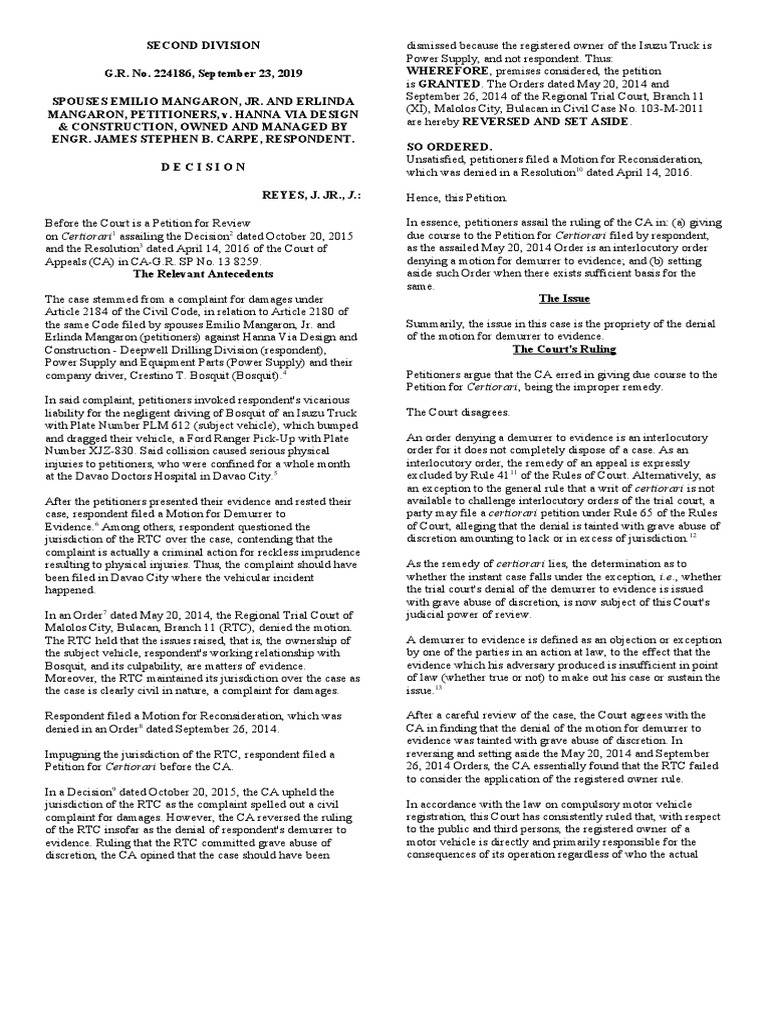 The Application of the Registered Owner Rule in Determining Liability ...