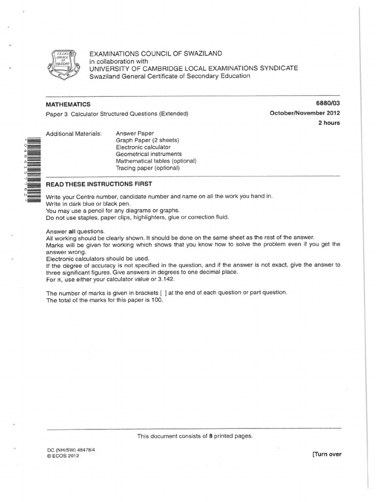 Form 5 Maths 2012 Paper 3 | PDF