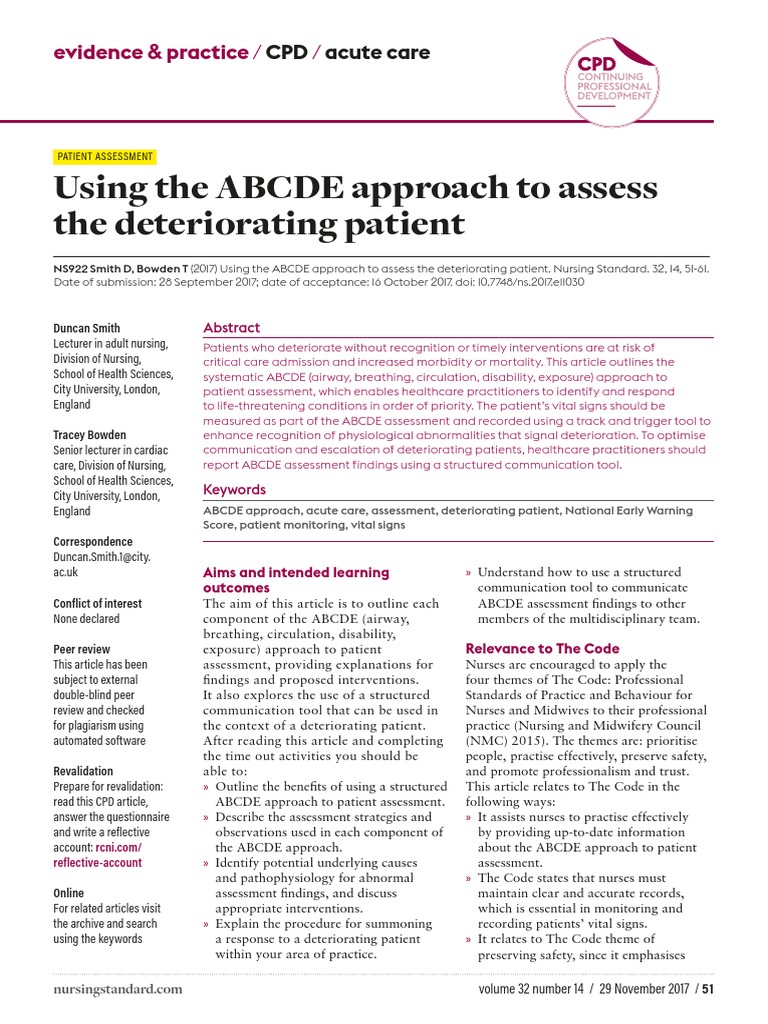 Using The ABCDE Approach To Assess The Deteriorating Patient | PDF | Shock (Circulatory) | Blood ...