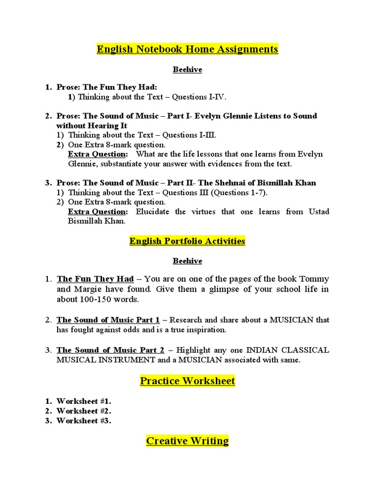 English Notebook Home Assignments | PDF