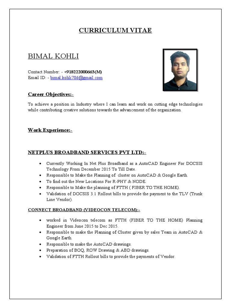 Bimal Kohli: Curriculum Vitae | PDF | Fiber To The X