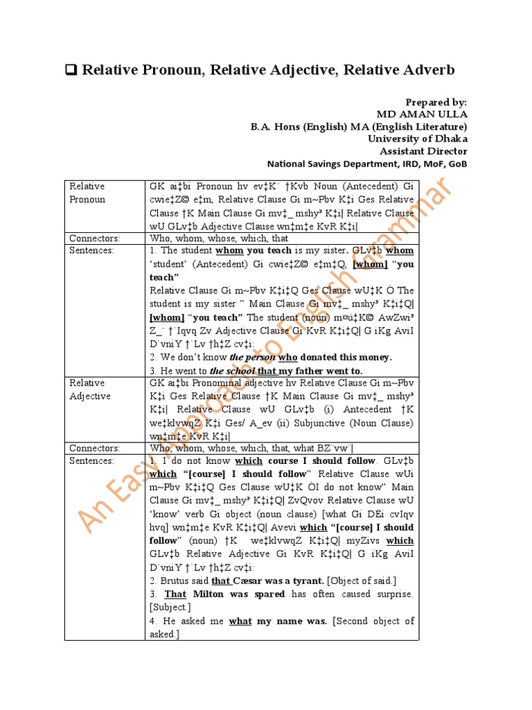 Relative Pronoun, Relative Adjective, Relative Adverb | PDF | Pronoun ...