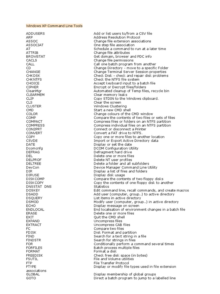 Windows XP Command Line Tools | PDF | Computer File | Windows Registry
