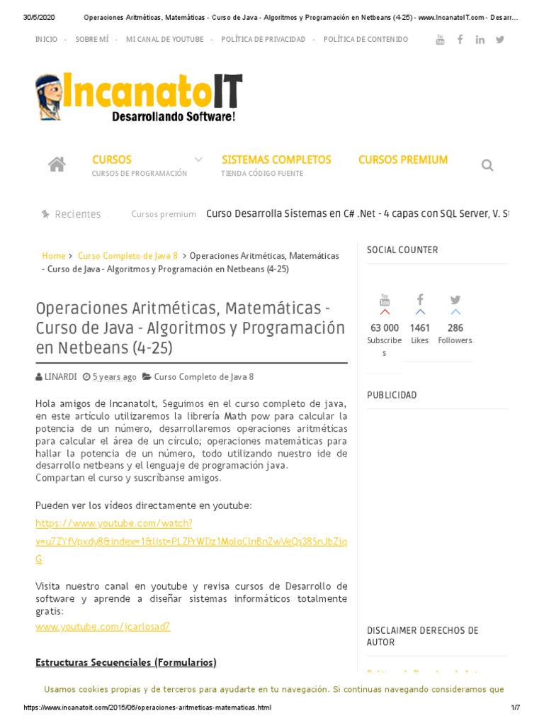 Operaciones Aritméticas, Matemáticas - Curso de Java - Algoritmos y ...