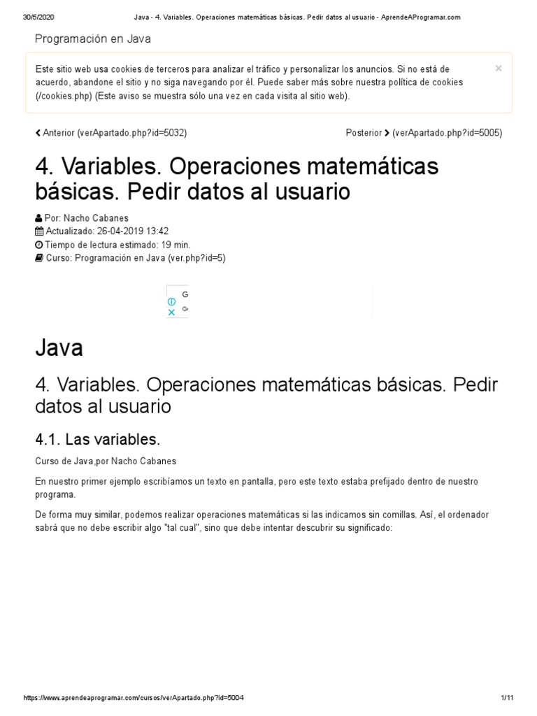 Java - 4. Variables. Operaciones Matemáticas Básicas. Pedir Datos Al ...