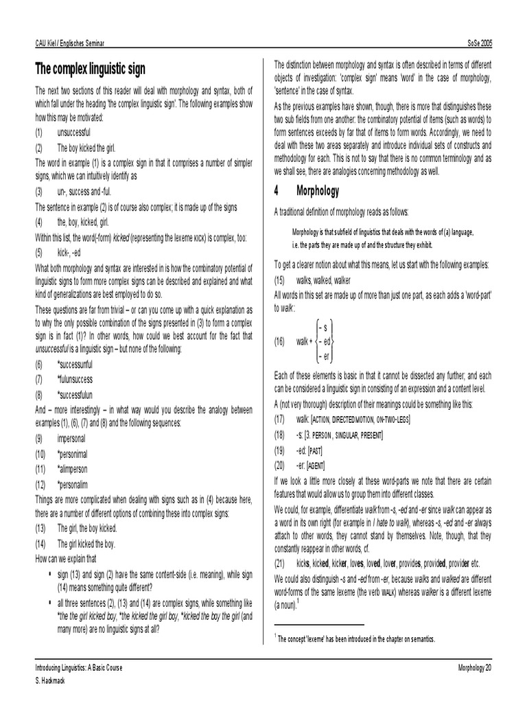 The Complex Linguistic Sign: 4 Morphology | PDF | Morphology ...