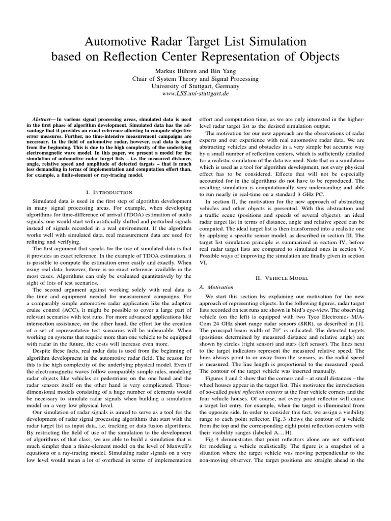 Automotive Radar Target List Simulation Based On Reflection Center ...
