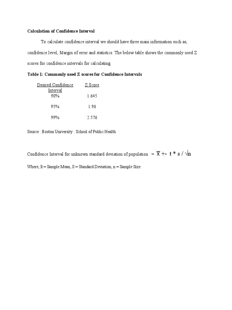 Z Value For Confidence Intervals Pdf