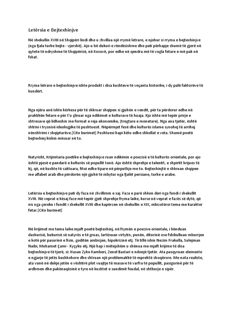 Letërsia e Bejtexhinjve | PDF