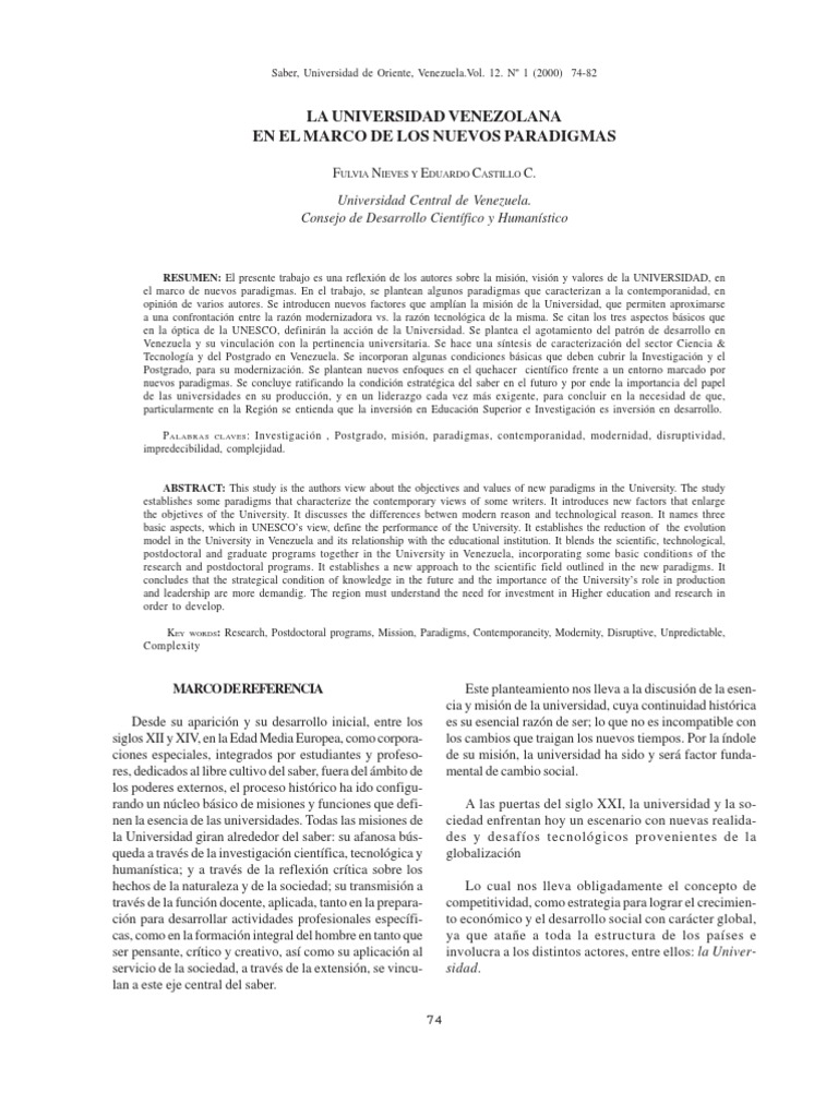 La Universidad Venezolana en El Marco de Los Nuevos Paradigmas | PDF ...