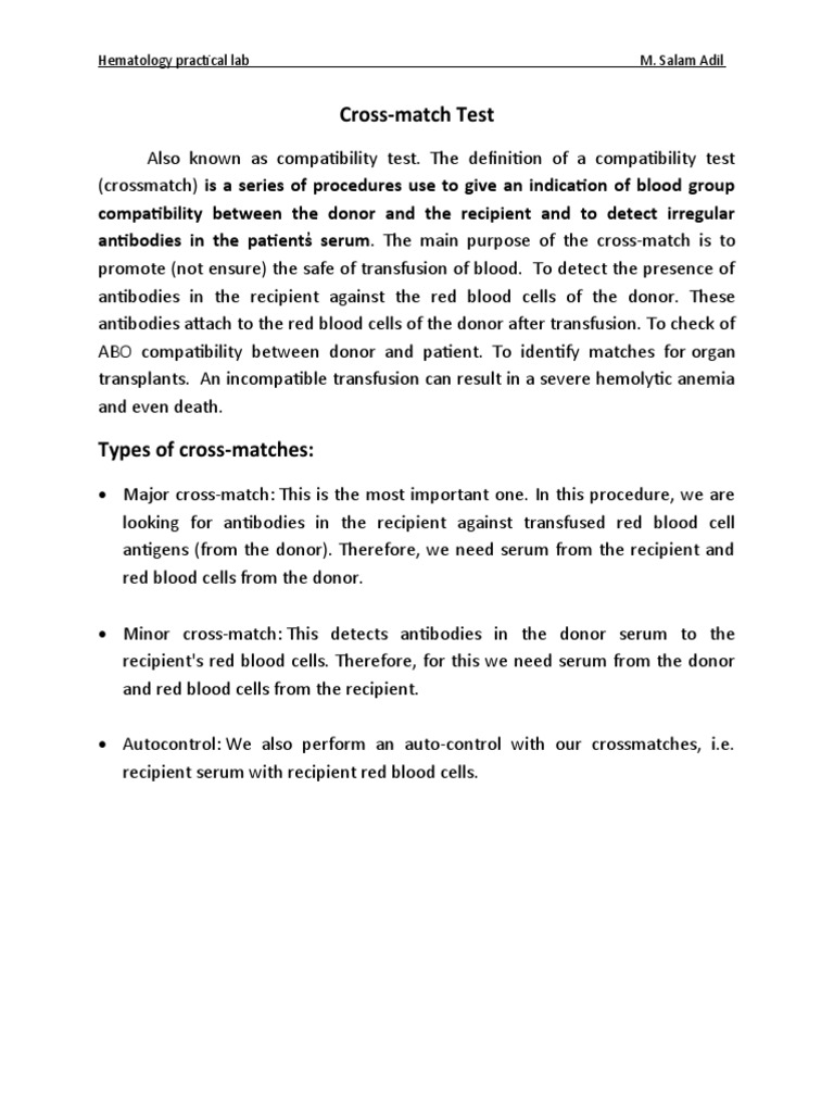 Cross-Match Test | PDF | Blood Plasma | Blood Transfusion