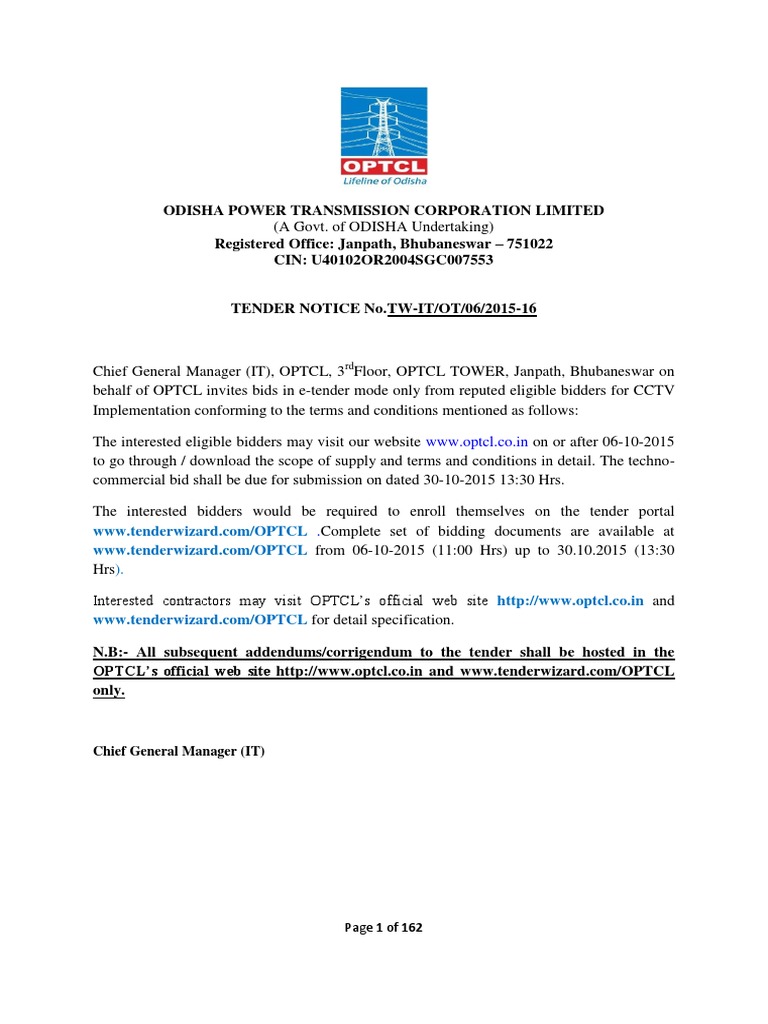 CCTV Tender for OPTCL Bidders | PDF | Closed Circuit Television | Cashier's Check