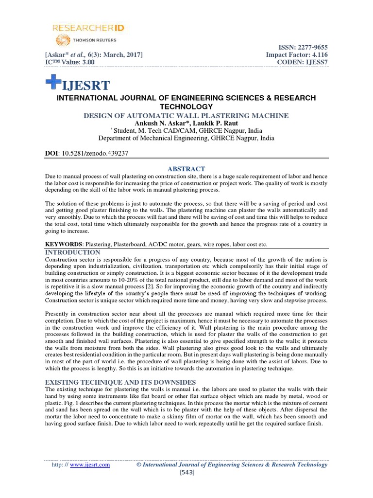 Design of Automatic Wall Plastering Machine | PDF